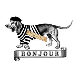 French Dachshund Bonjour Instant Download Digital Image No.102 Iron-on ...