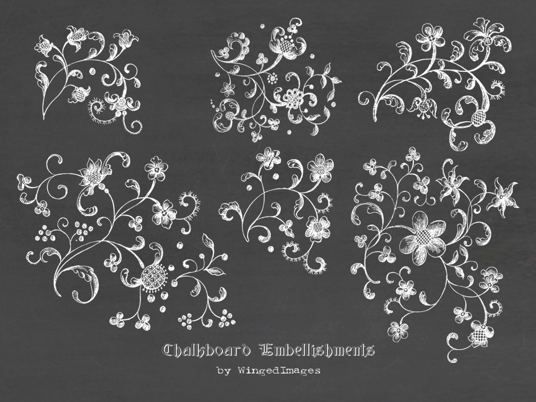 Chalkboard Decorative Flowers Flourishes Design Decoration Elements ...