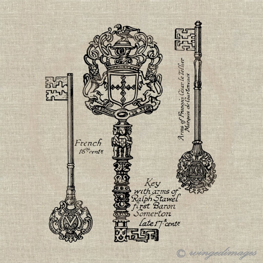 Antique French Keys Instant Download Digital Image No.23 Iron-on ...