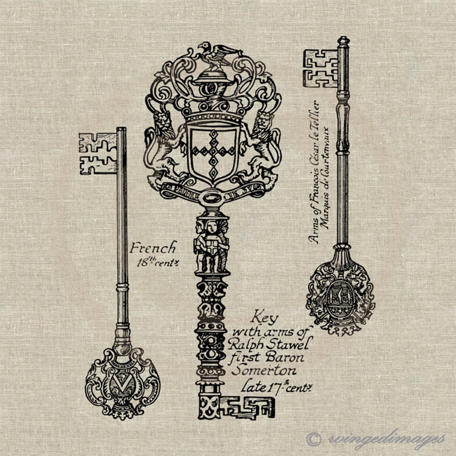 Antique French Keys Instant Download Digital Image No.23 Iron-on ...