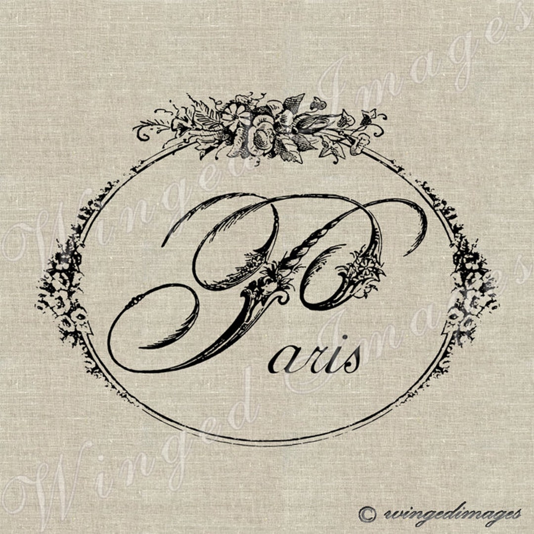 Paris Word Floral Script Instant Download Digital Image No.160 Iron-on ...