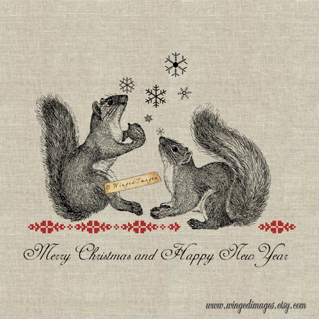 Merry Christmas Cute Squirrels. Instant Download Digital Image No.364 ...
