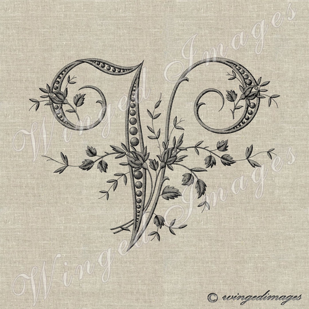 Antique French Monogram Letter V Instant Download Digital Image No.242 ...