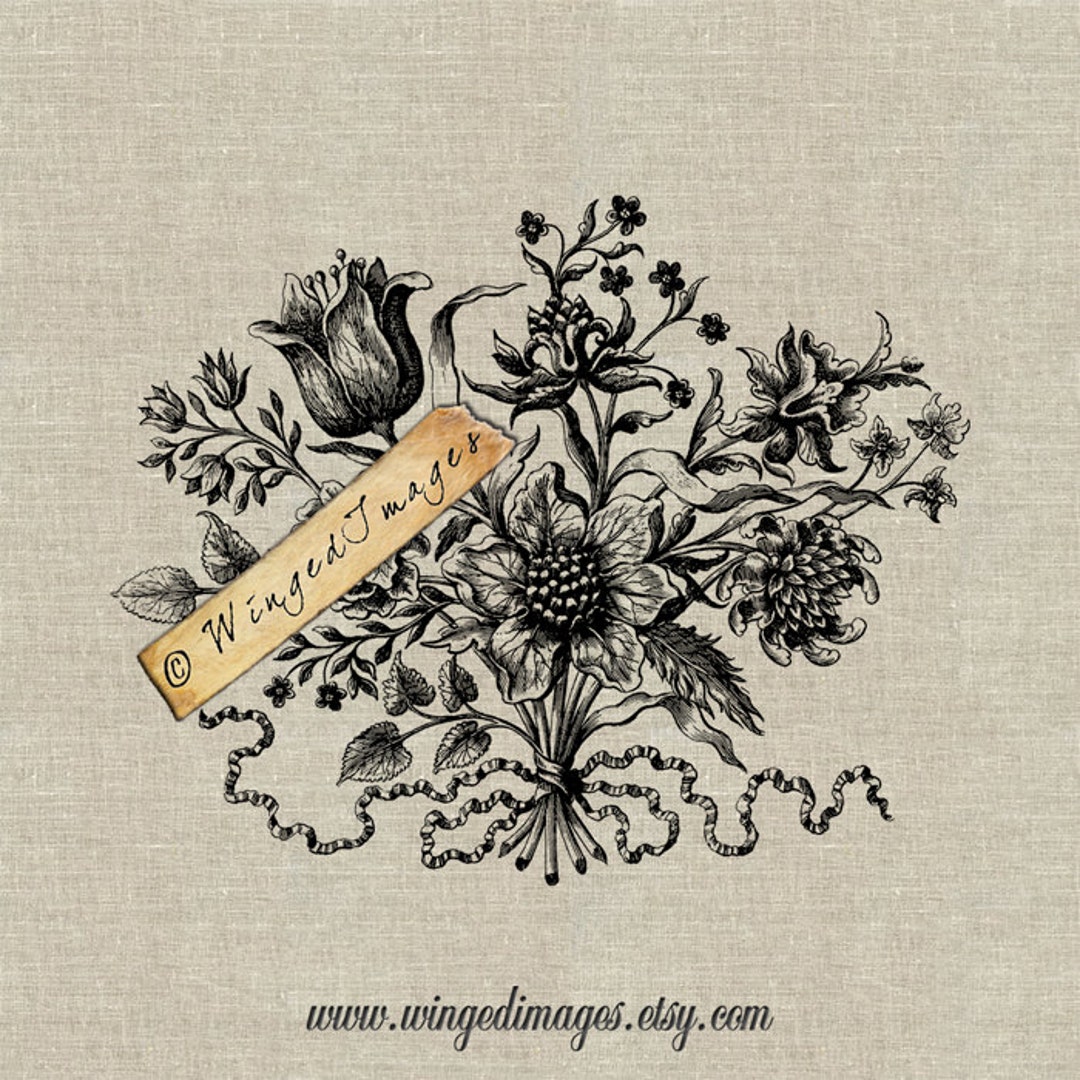 Baroque Bouquet Flowers. Instant Download Digital Image No.215 Iron-on ...