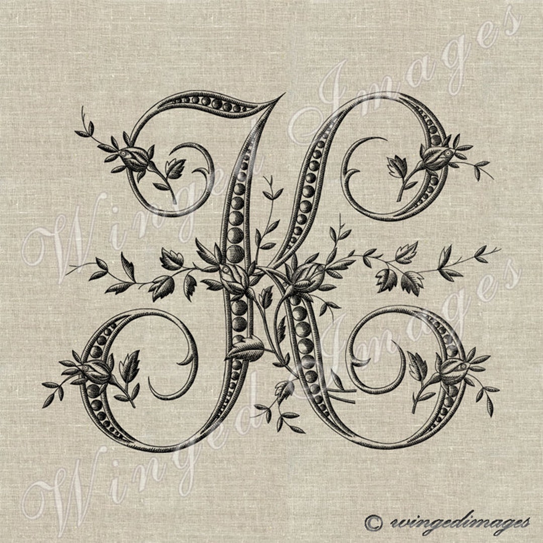 Antique French Monogram Letter K Instant Download Digital Image No.227 ...