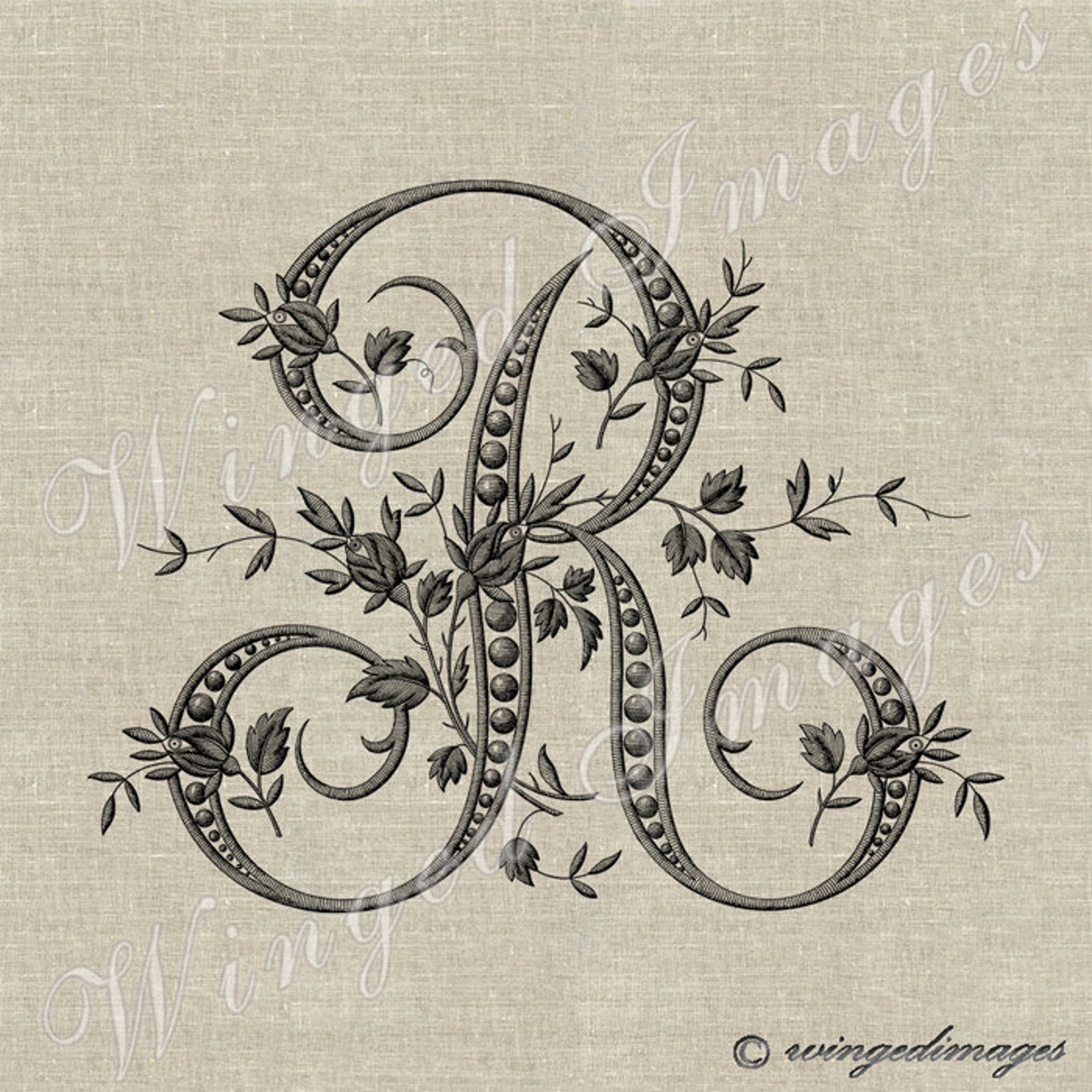 Antique French Monogram Letter R Instant Download Digital - Etsy