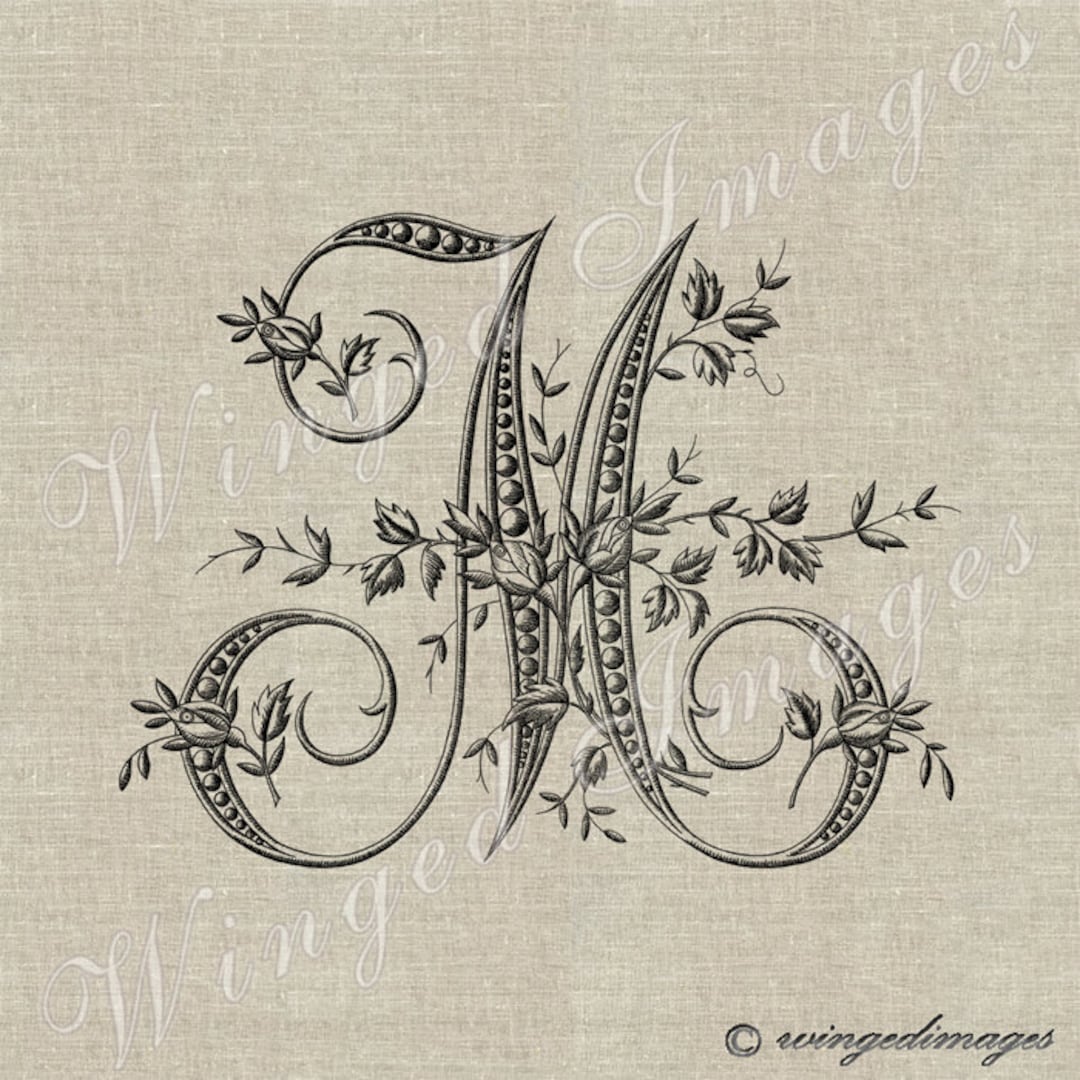 Antique French Monogram Letter M Instant Download Digital Image No.229 ...