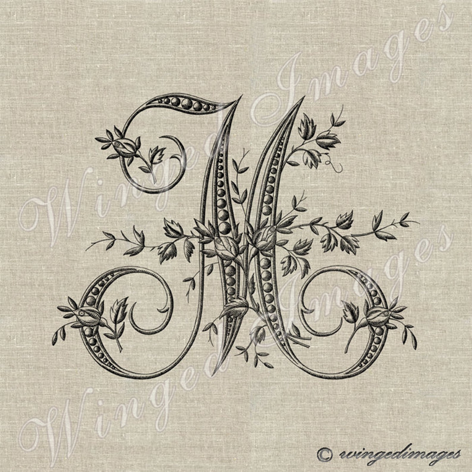 Antique French Monogram Letter M Instant Download Digital Image No.229 ...