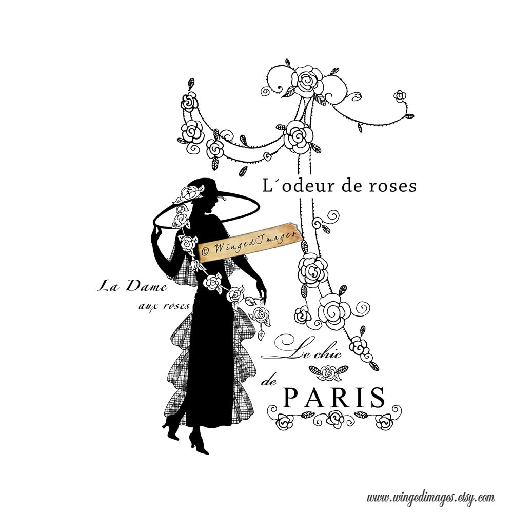 French Lady With Roses. Instant Download Digital Image No.396 Iron-on ...