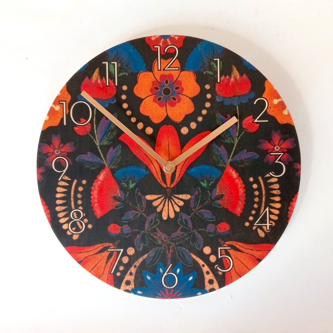Dark Talavera Wooden Wall Clock: Colorful Silent Clock - Etsy