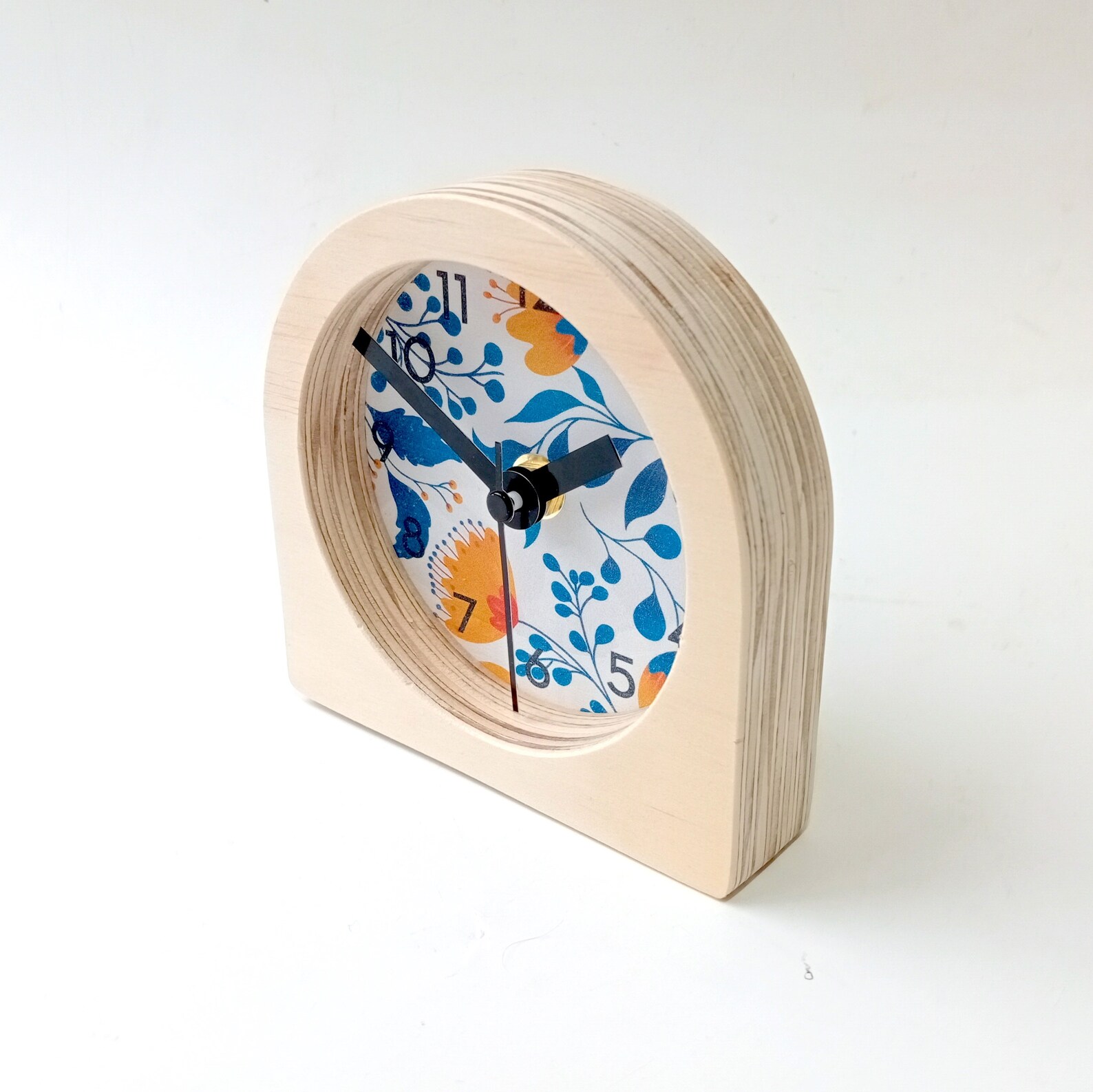 Blue Floral Wooden Desk Clock: Modern Silent Analog Clock - Etsy