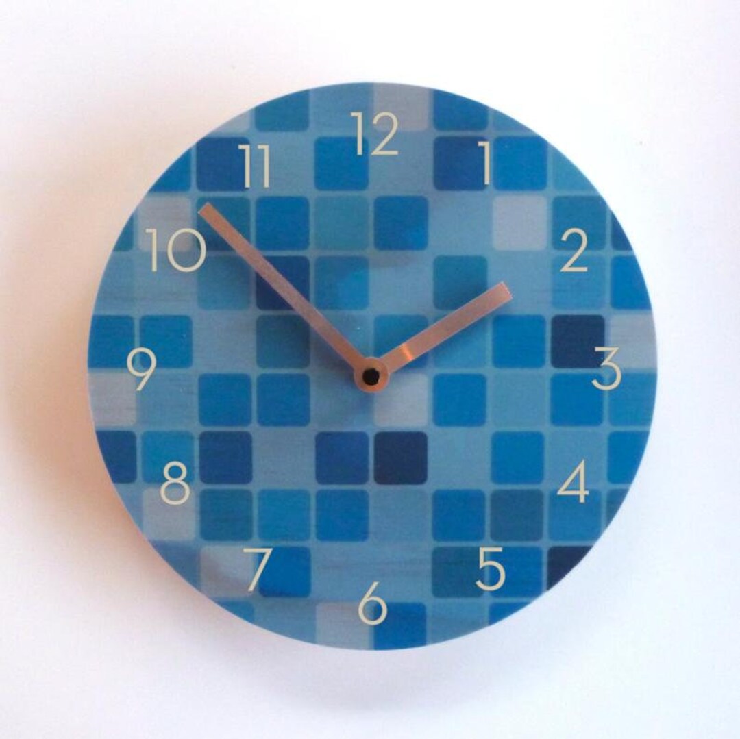 Objectify Blue Mosaic Wall Clock With Neutra Numerals - Etsy