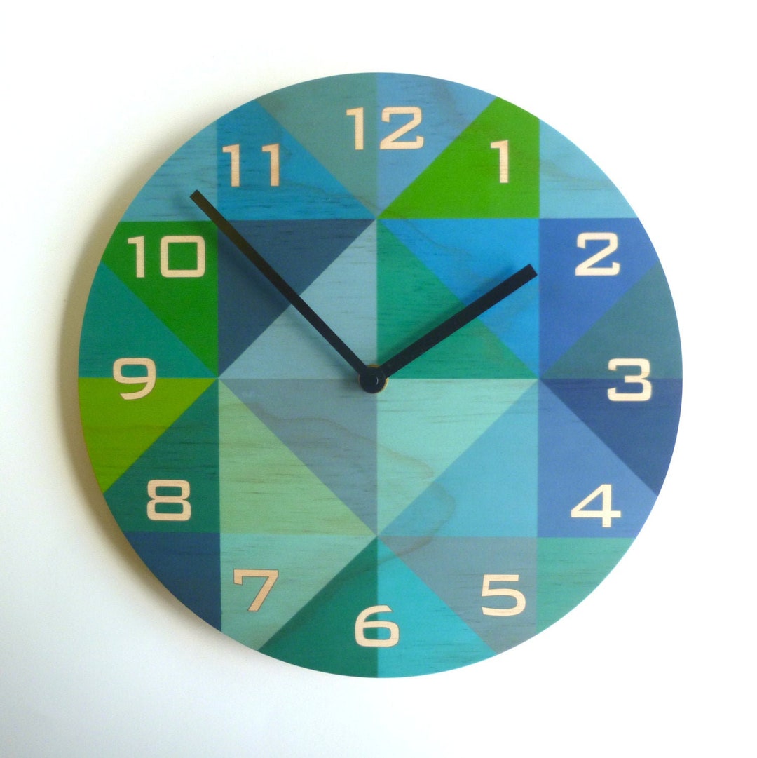 Objectify Grid Blue/green Wall Clock With Numerals - Etsy