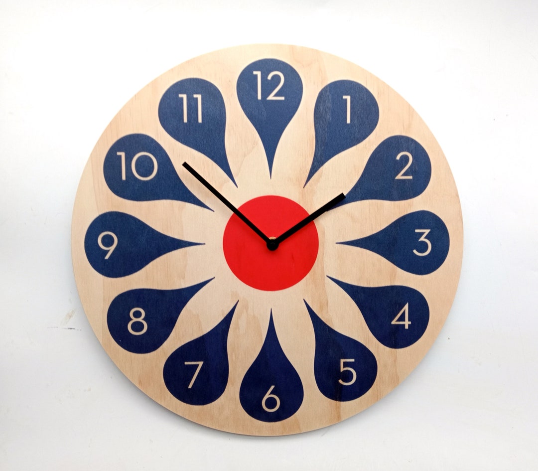 Objectify Red and Blue Bloom Wall Clock With Numerals - Etsy