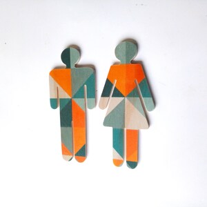 Objectify Bathroom Female/male Sign Figures - Grid Grey/orange - Etsy
