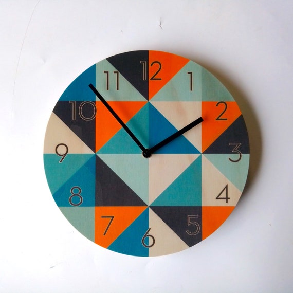 Objectify Blue Orange Grid With Numerals Wall Clock | Etsy