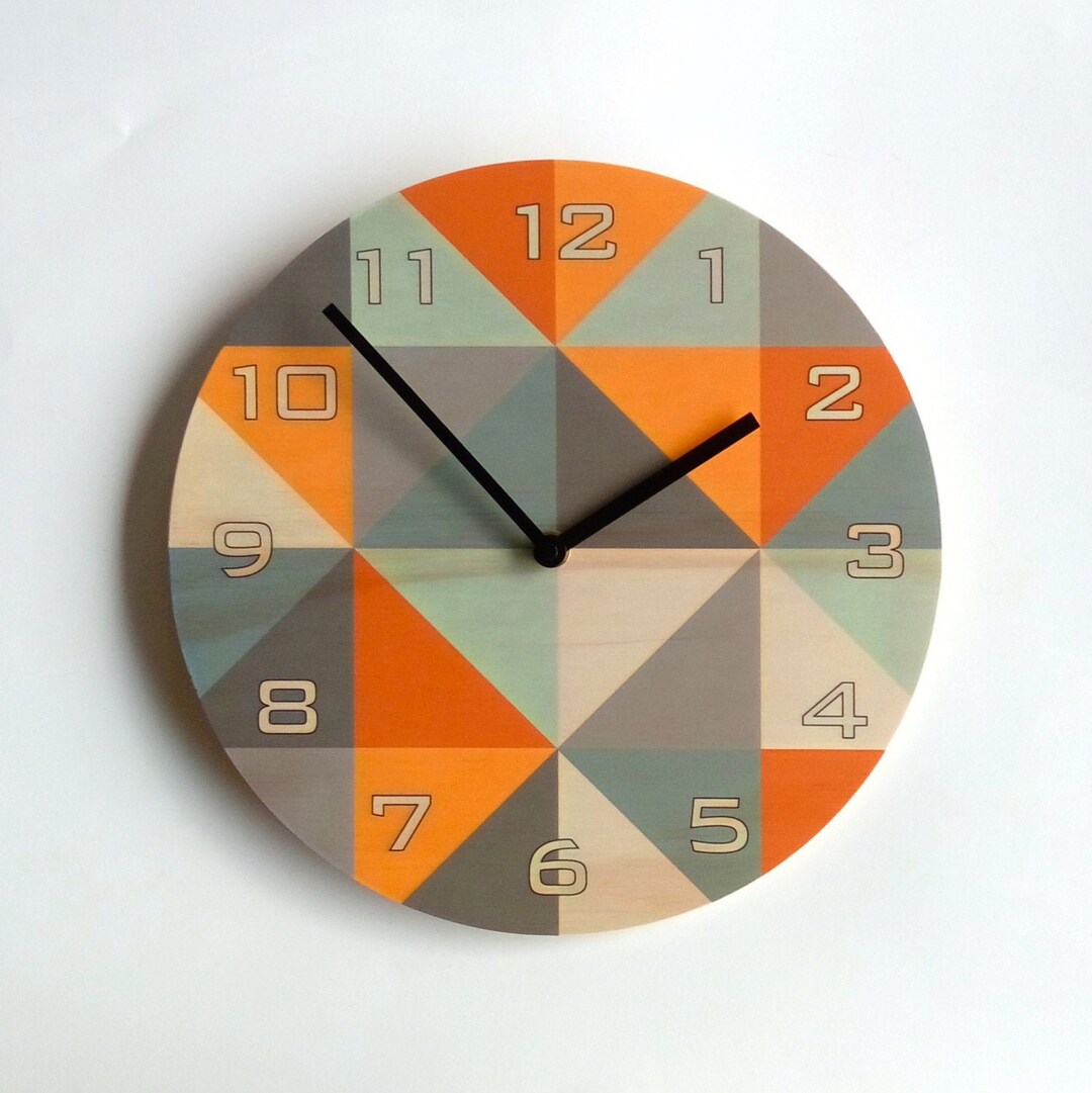 Objectify Grid Grey/orange Wall Clock With Numerals - Etsy