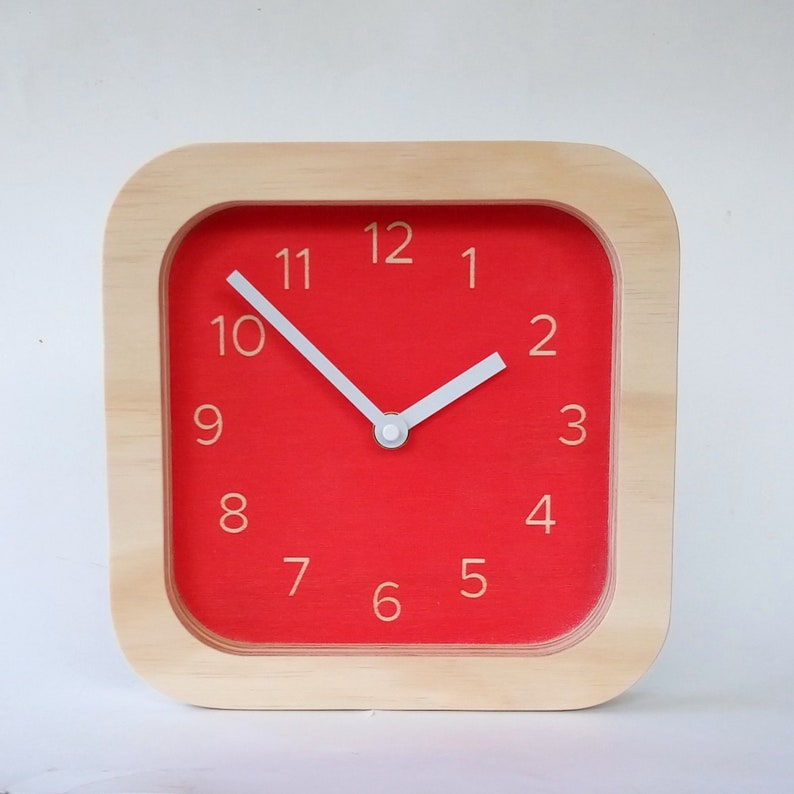 Objectify Red Square Desk Clock With Numerals | Etsy