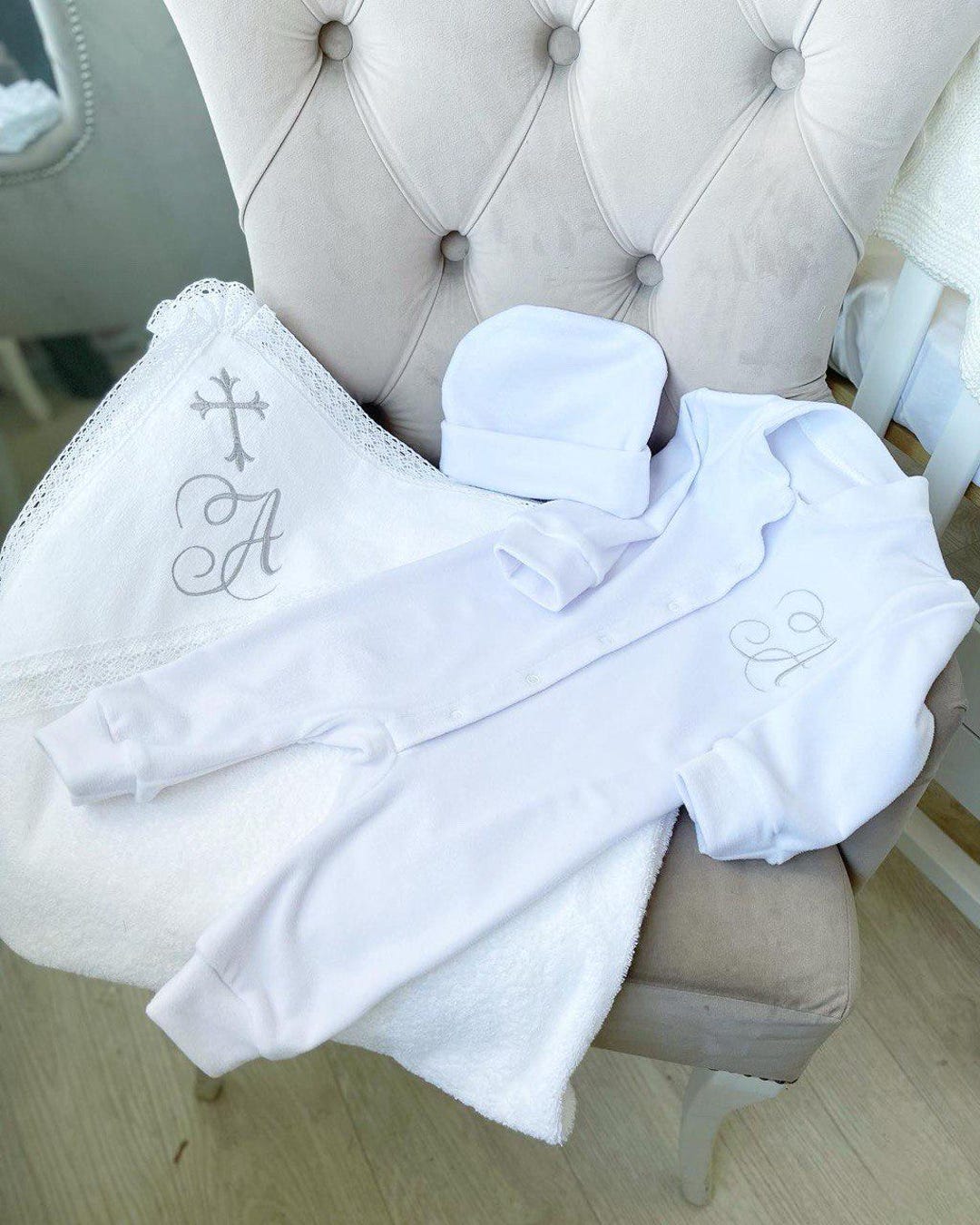White Personalized Velour Suit With Christening Blanket, Personalized ...