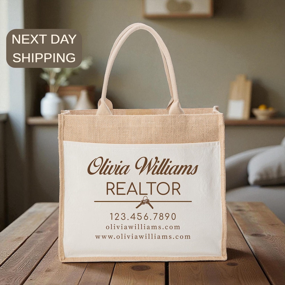 Custom Realtor Jute Bag, Real Estate Work Tote, Agent Tote Bag, Realtor ...