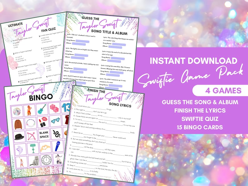 Taylor Swift Party Printable Game Bundle: Instant Download I Bingo ...