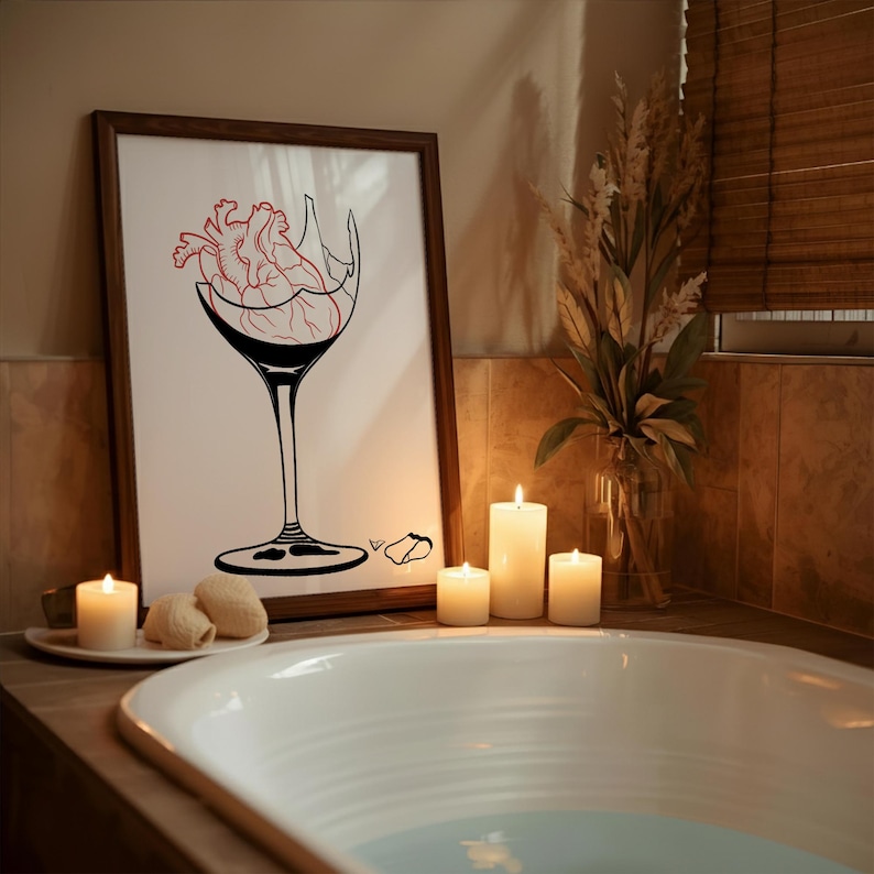 Anatomical Heart in Broken Glass Art Print, Surreal Line Art Wall Decor ...