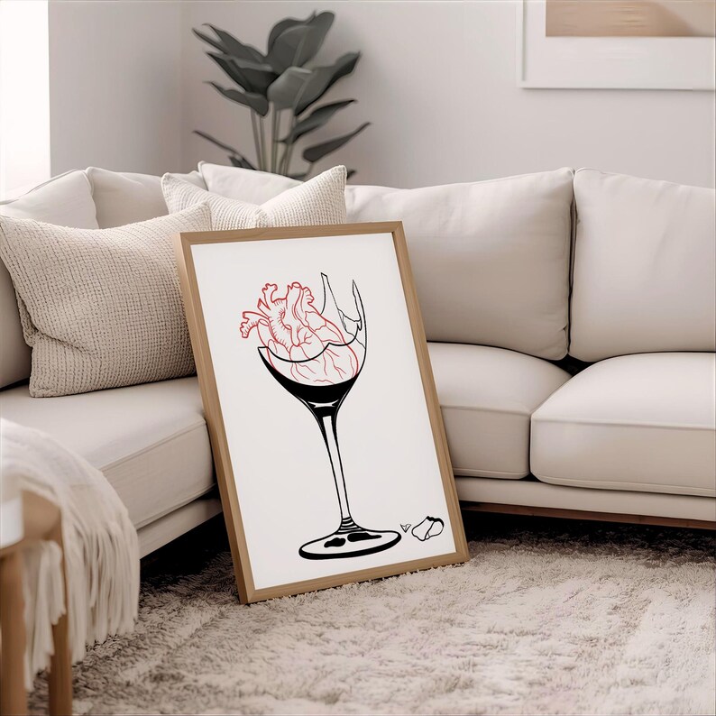 Anatomical Heart in Broken Glass Art Print, Surreal Line Art Wall Decor ...