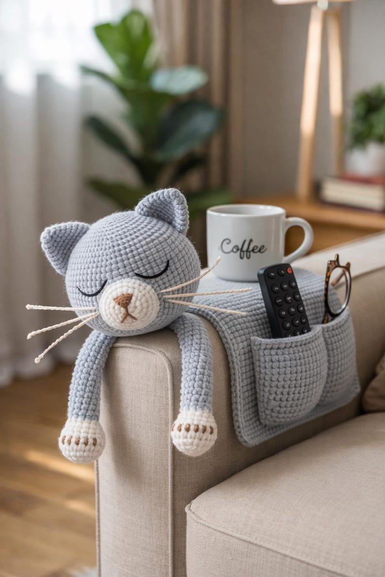Crochet Cat Couch Organizer Pattern | Amigurumi Remote Holder (PDF ...