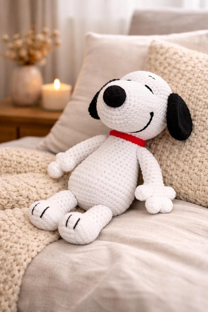 Snoopy Inspired Crochet Dog Pattern, Amigurumi Puppy With Red Collar ...