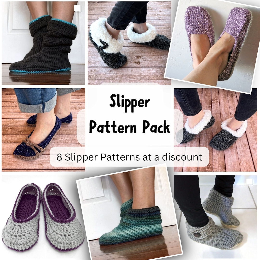 8 Crochet Slipper Pattern Pack ~ 8 Women's Slipper Pattern Bundle ...