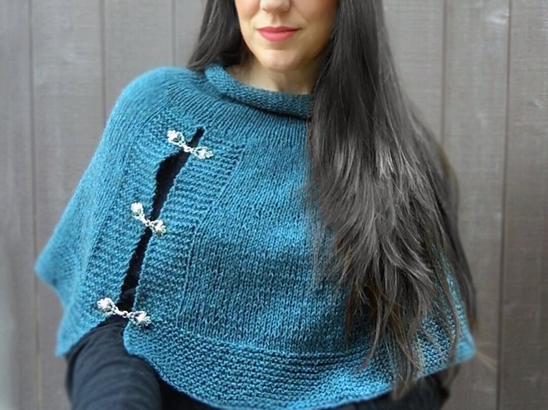 Knitting Pattern ~ Lapis Capelet ~ Cape Knit Pattern ~ Cape With Button Closures Knit Capelet ...