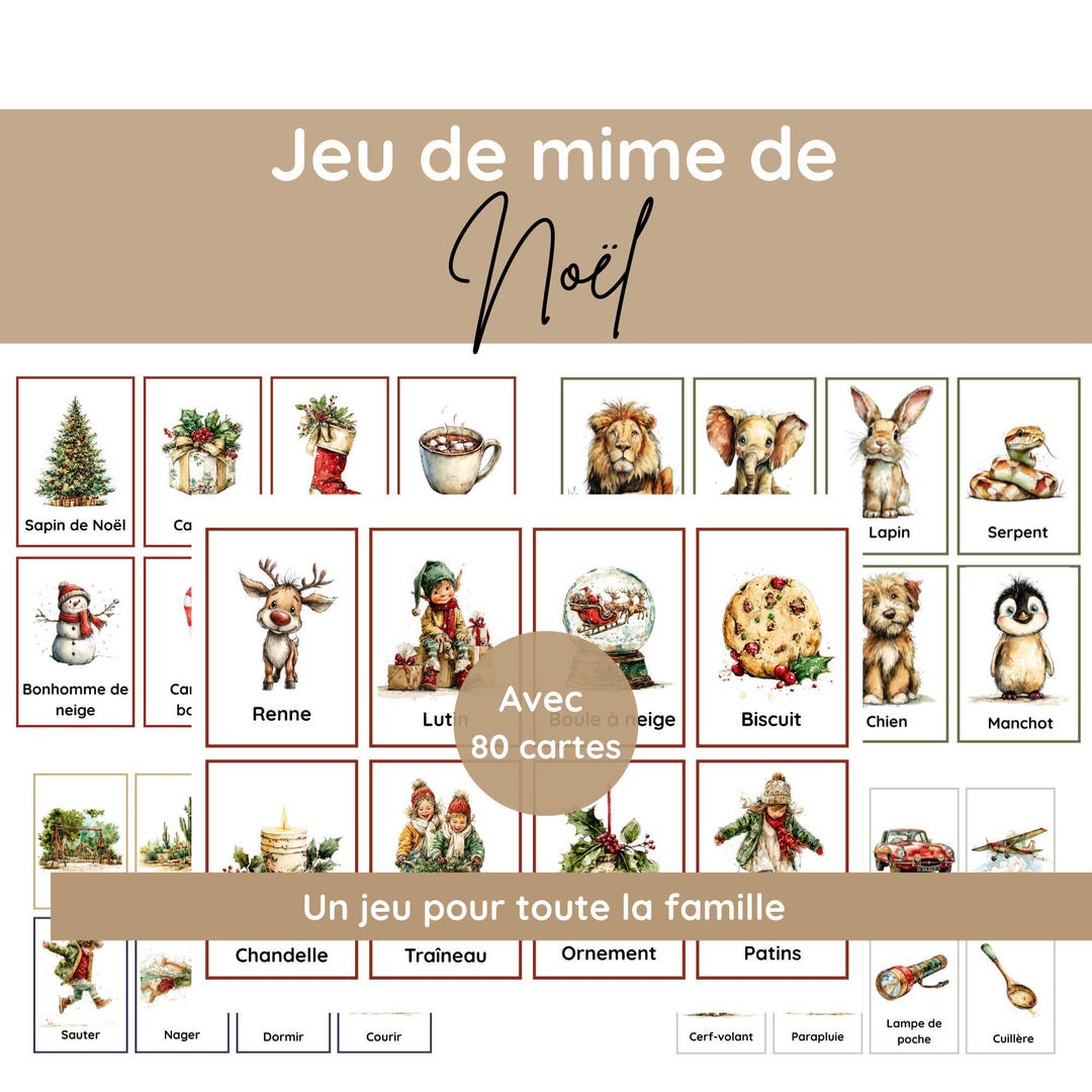 French Christmas Mime Game Printable Family Party Games for Kids ...