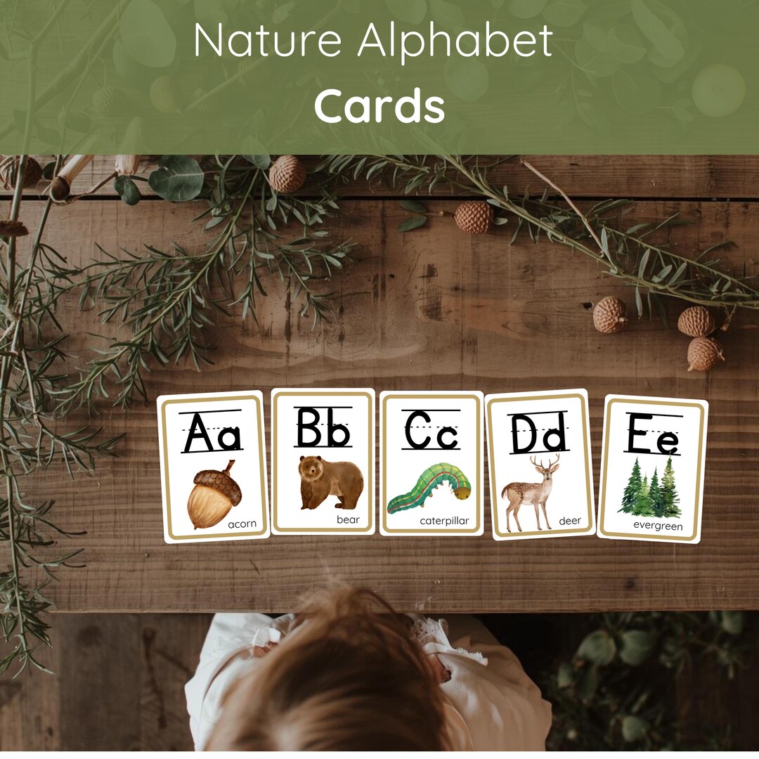 Nature Alphabet Cards Printable ABC Flashcard Uppercase Lowercase ...