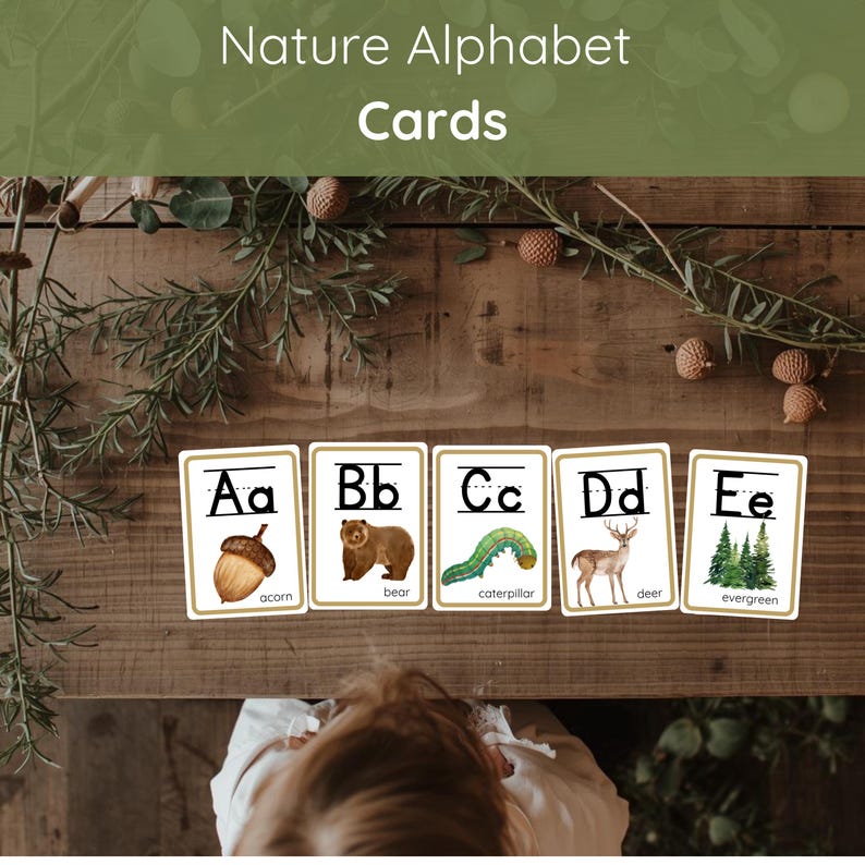 Nature Alphabet Cards Printable ABC Flashcard Uppercase Lowercase ...