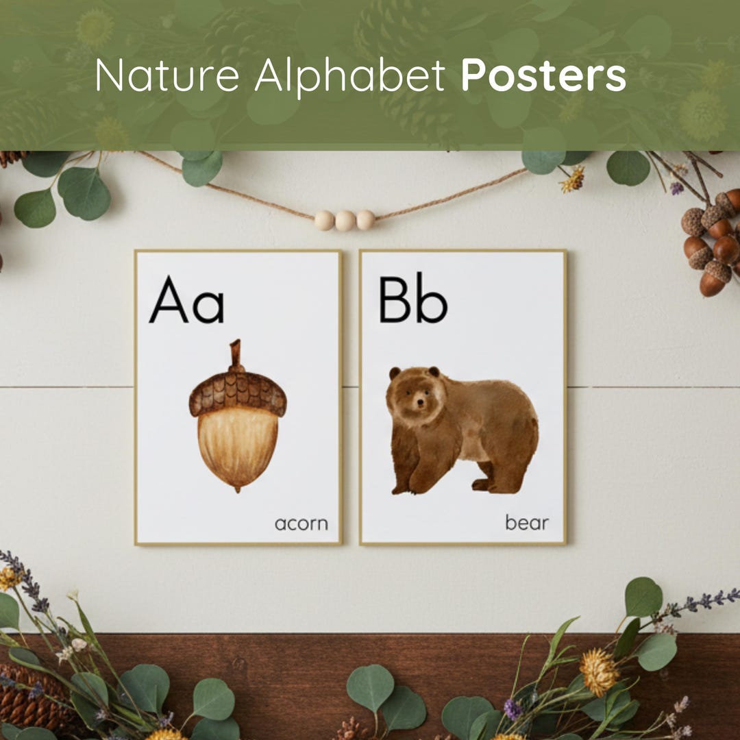Nature Inspired Alphabet Posters Woodland ABC Wall Art Montessori ...