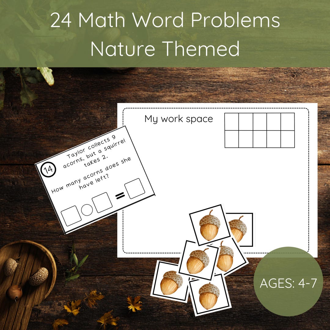 Nature Math Word Problems Printable Counting Addition Subtraction Hands ...