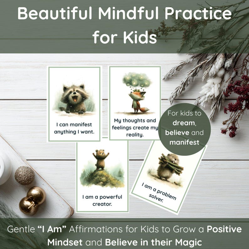 70 Kids Affirmation Cards Printable Positive Mindset - Woodland Animal ...