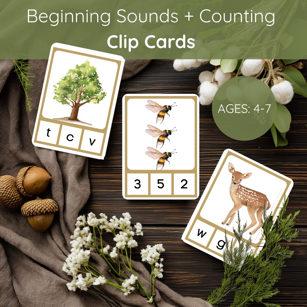 Nature Clip Cards Hands-on Learning Letters Beginning Sounds Numbers ...
