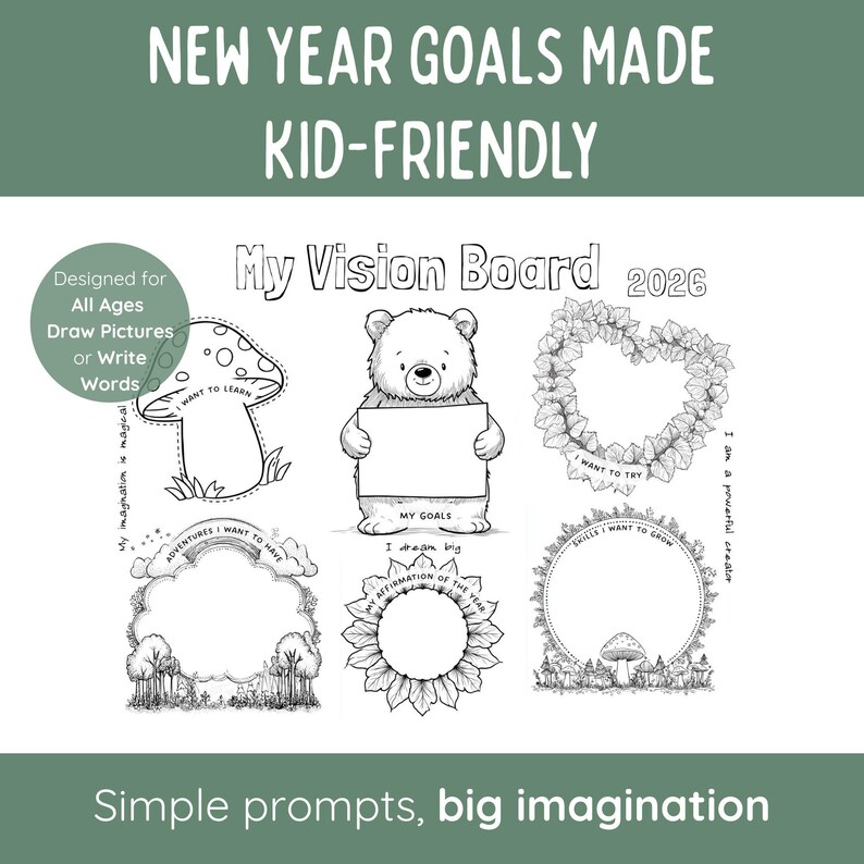 Kids Vision Board Printable 2026 Growth Mindset and Goal Setting ...