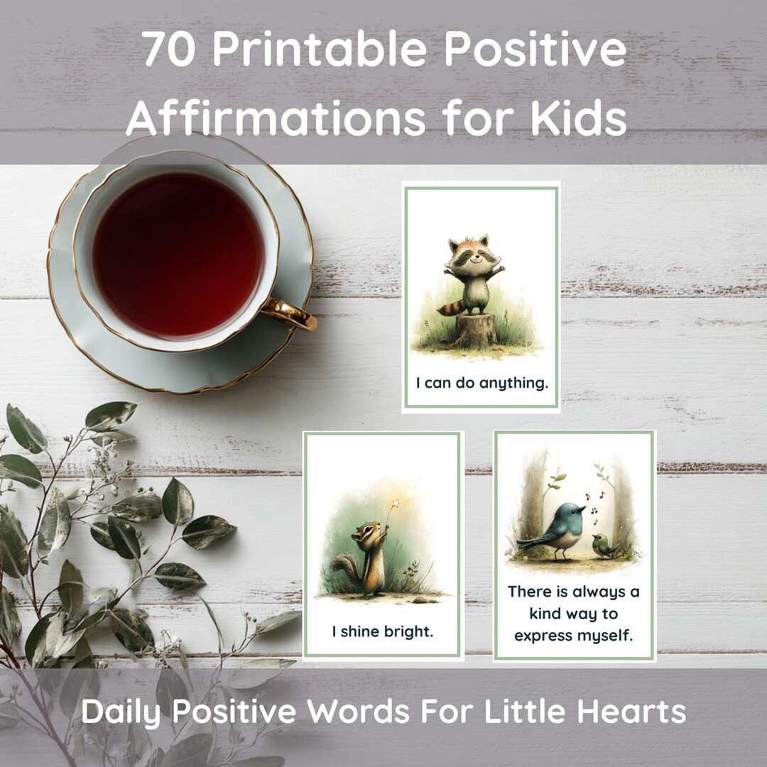 70 Kids Affirmation Cards Printable Positive Mindset - Woodland Animal ...