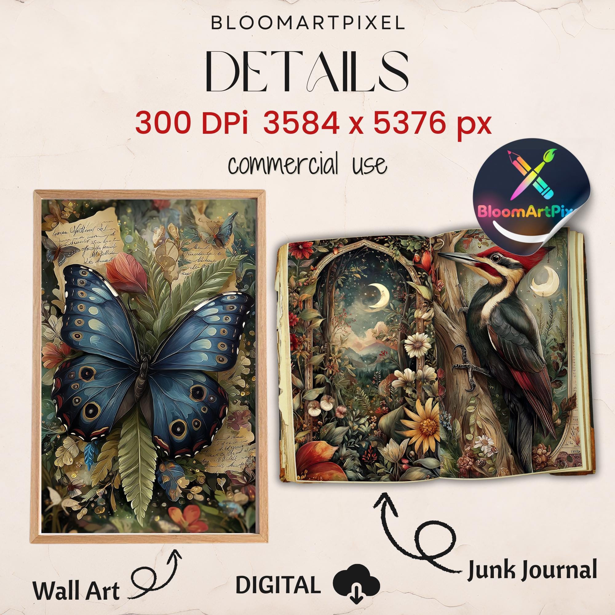 Magical Midnight Animals Junk Journal Kit Dark Forest Scrapbook ...