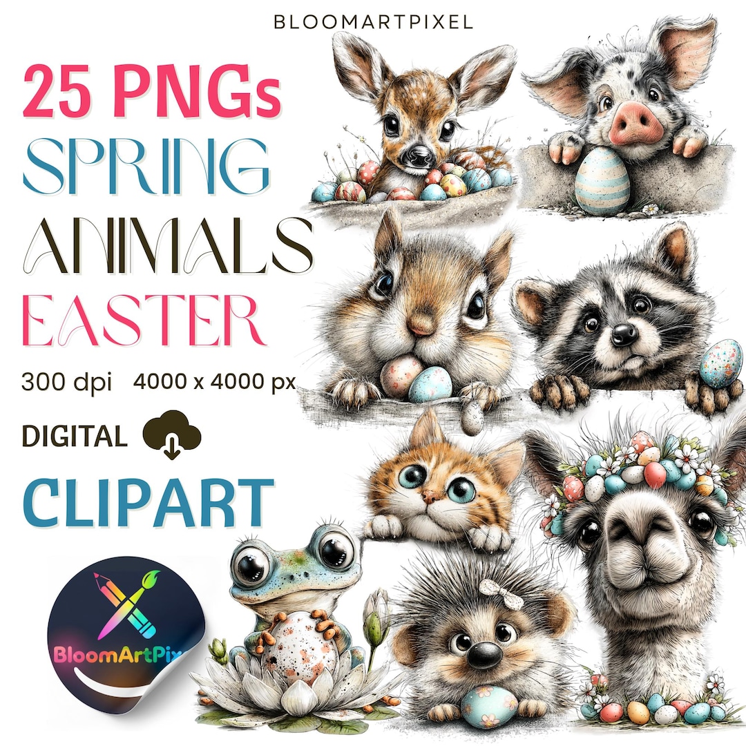 Spring Animals Clipart Bundle, Easter Peeking Woodland Creatures PNG ...