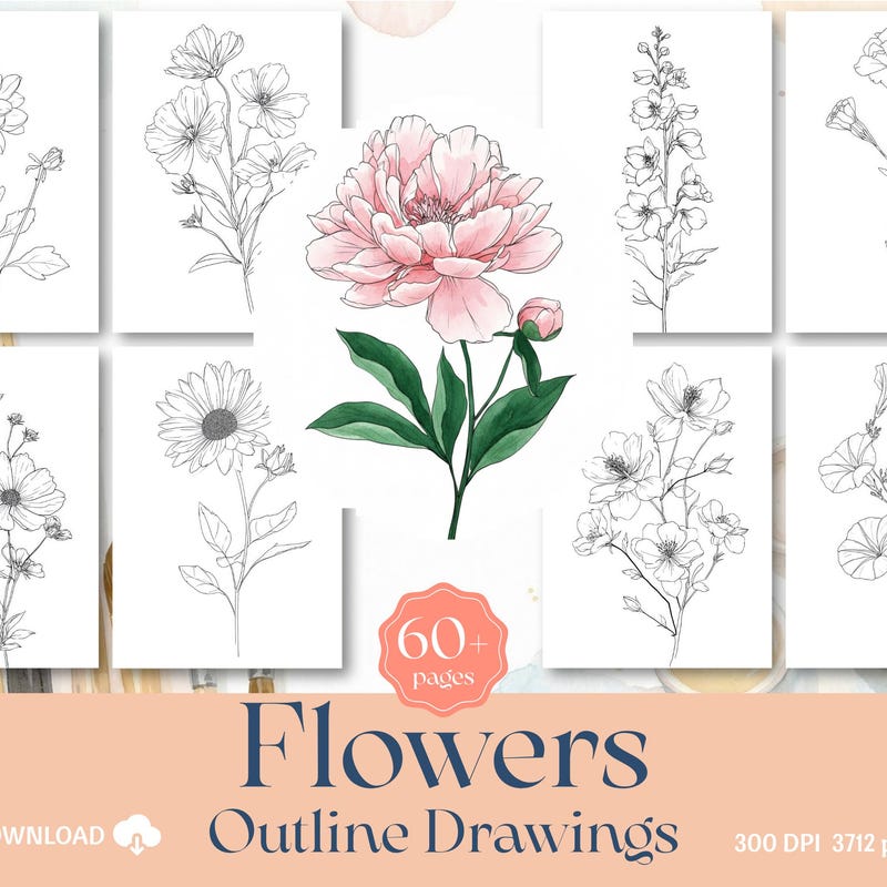 Simple Flower Drawing Card - Etsy