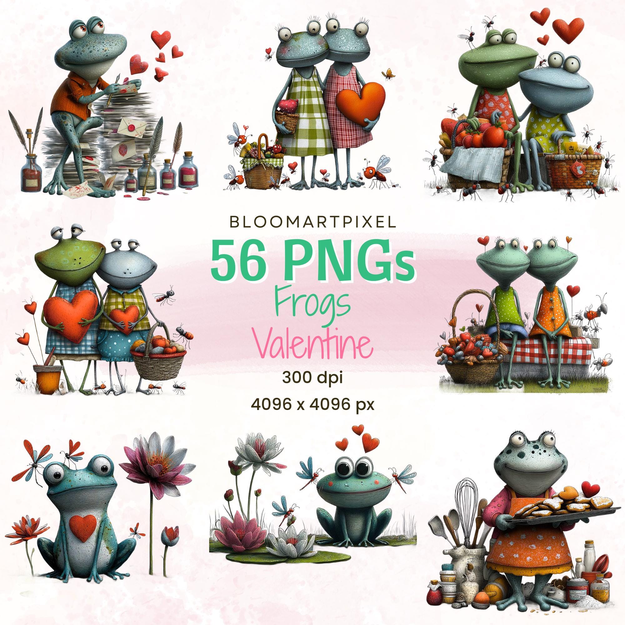 Frog Valentine Clipart, 56 Whimsical PNG Designs (digital Download) - Etsy