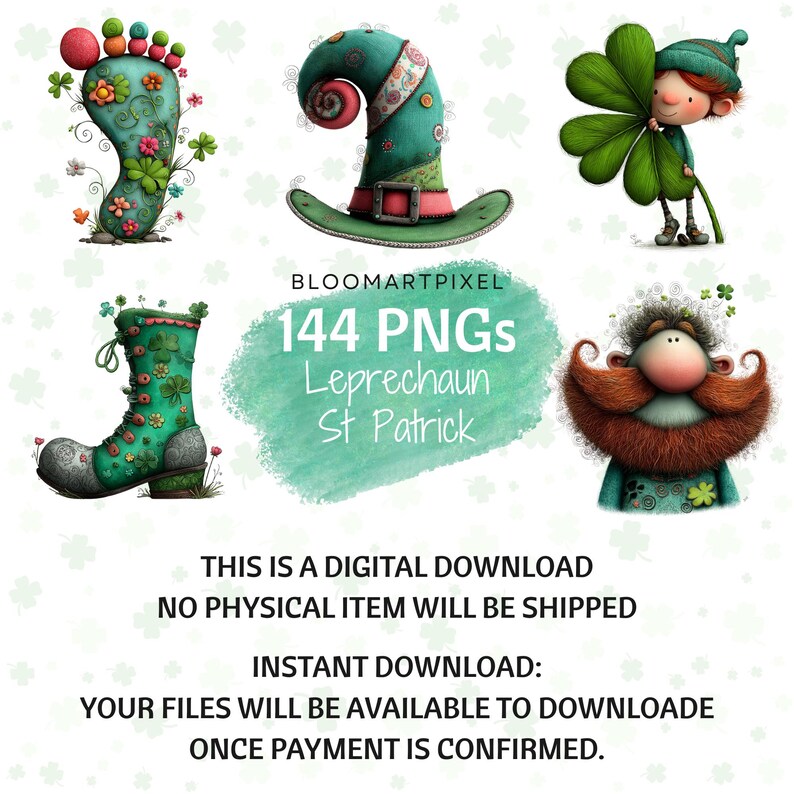 116 Whimsical Leprechaun Clipart Bundle St Patricks Day PNG Shamrock ...
