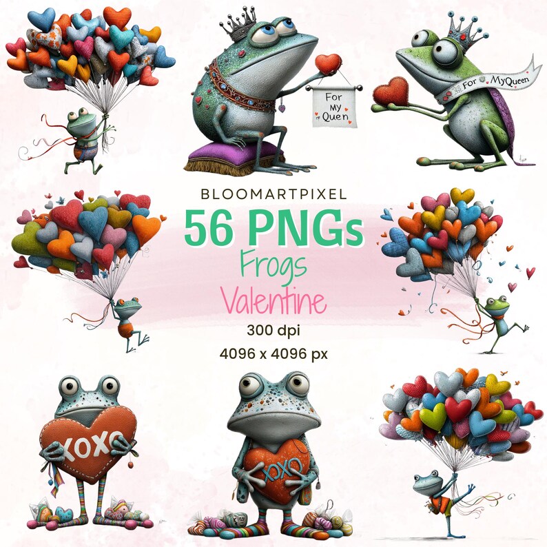 Frog Valentine Clipart, 56 Whimsical PNG Designs (digital Download) - Etsy