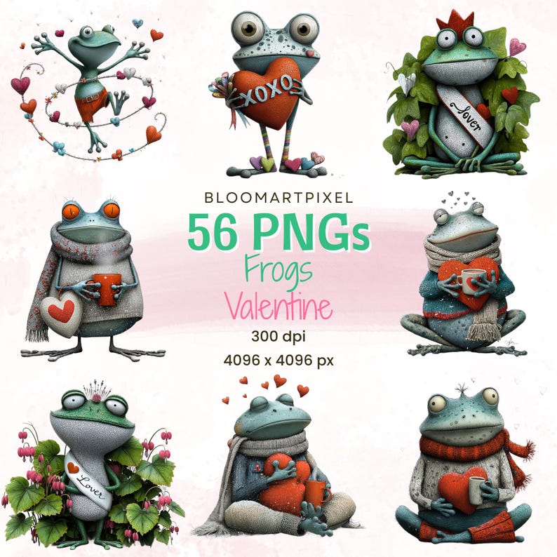 Frog Valentine Clipart, 56 Whimsical PNG Designs (digital Download) - Etsy