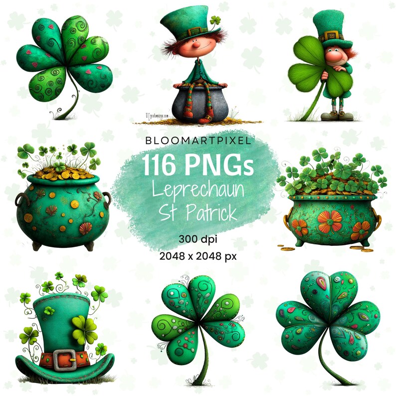 116 Whimsical Leprechaun Clipart Bundle St Patricks Day PNG Shamrock ...