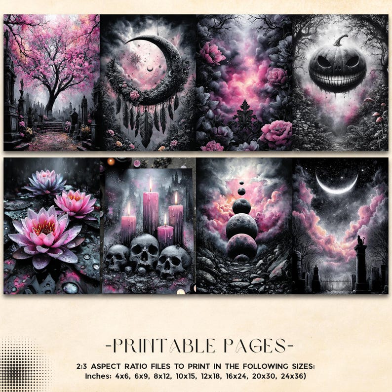 Pink Gothic Junk Journal Pages Kit, Creepy Girls Art, Mystic Scrapbook ...