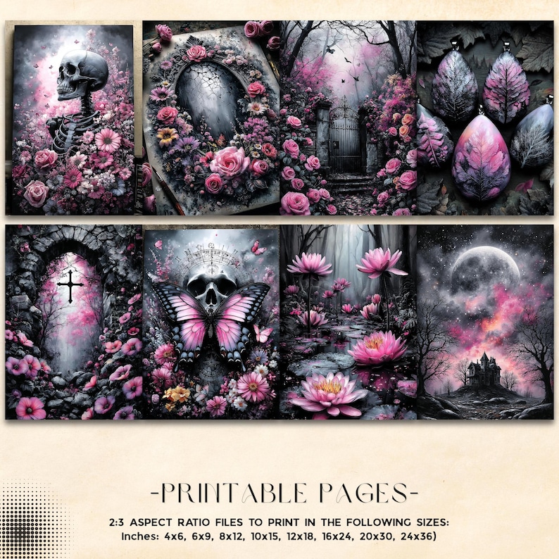 Pink Gothic Junk Journal Pages Kit, Creepy Girls Art, Mystic Scrapbook ...